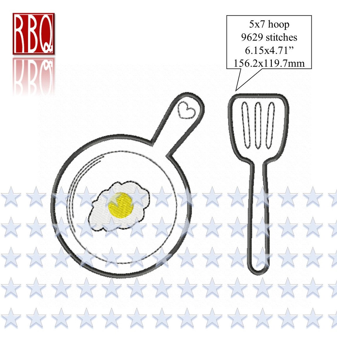 Egg Frying Pan Embroidery, Spatula Applique, Pan Applique, Sunny Side ...