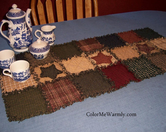 Rag Quilt Table Runner, Colonial Primitive Colors, Homespun, Country ...