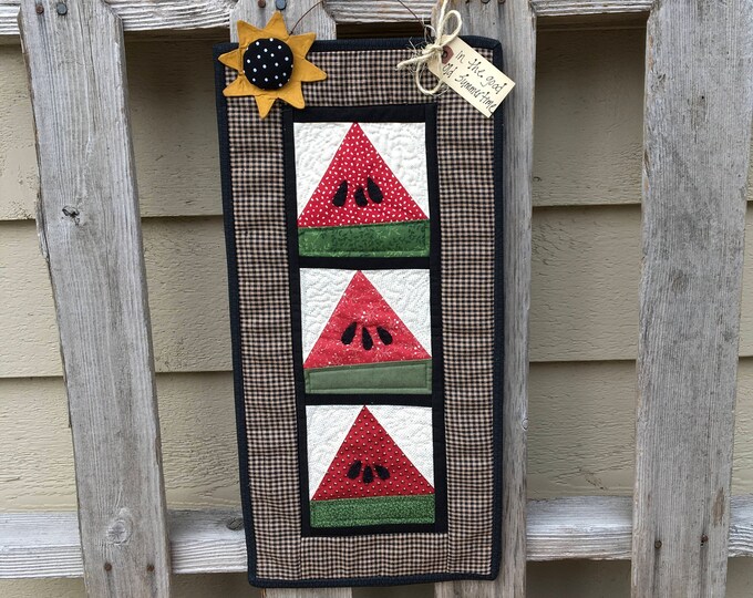 WATERMELON QUILT - Primitive Mini Quilt - Summer Folk Art Peg Hanger ...
