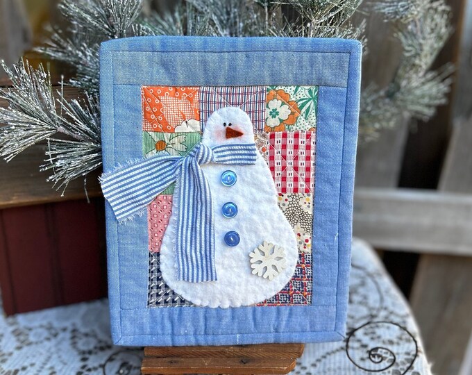 SNOWMAN MINI QUILT - Candle Mat Handmade - -farmhouse - Christmas ...