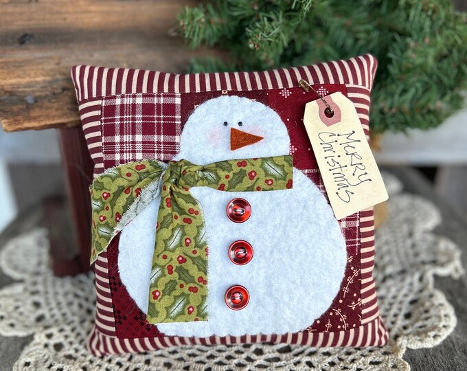 SNOWMAN PILLOW Handmade - Cyndy Fahey Designs - Primitive - Christmas ...