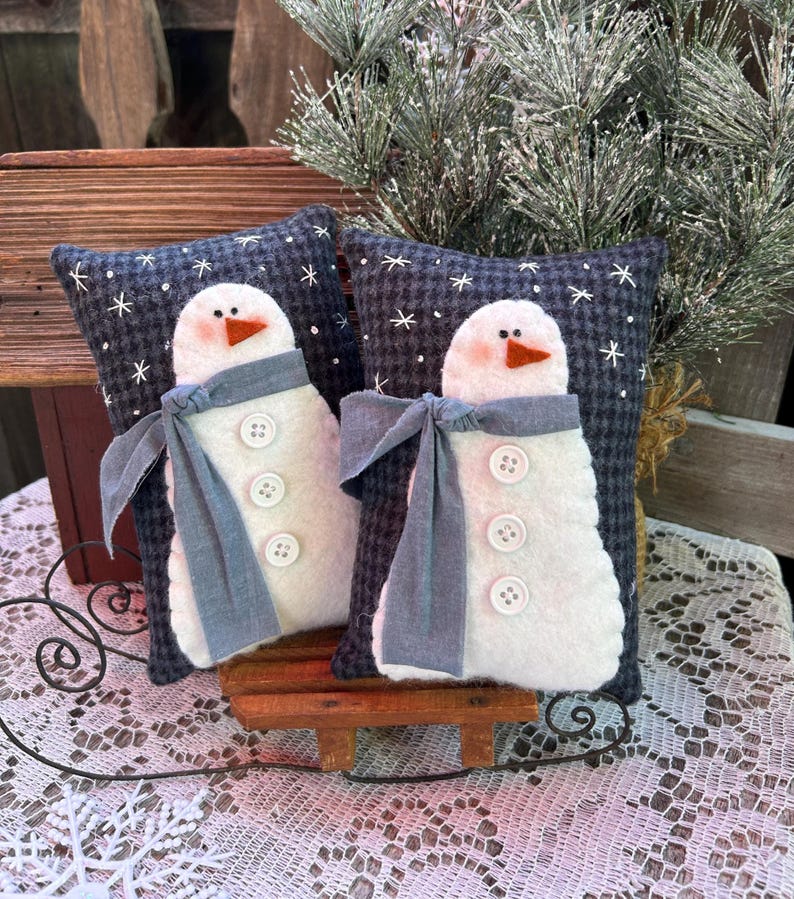 SNOWMAN PILLOW Handmade - 6" Small Pillow Tiered Tray Decor - Primitive ...