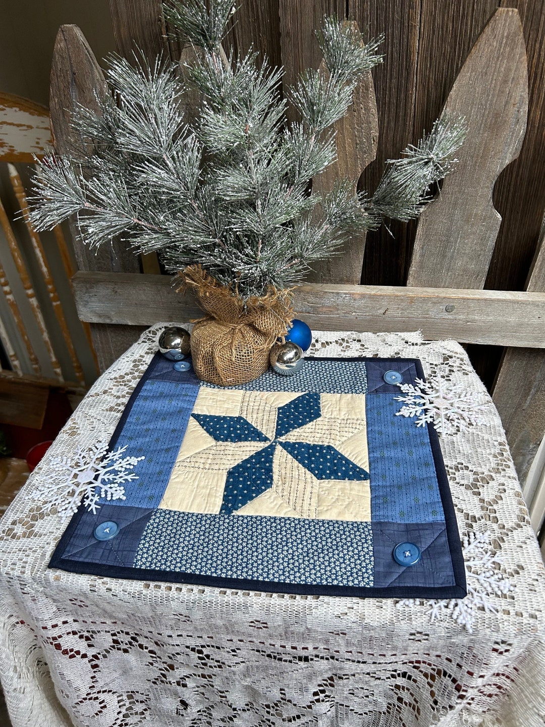 WINTER TABLE TOPPER Blue Candle Mat Historic Heritage Table Topper ...