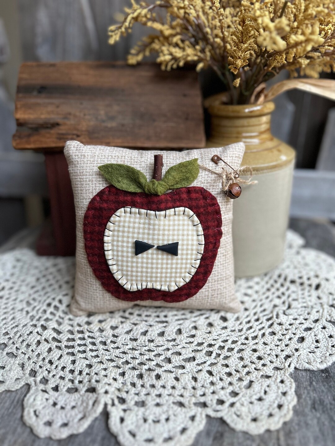 APPLE PILLOW MEDIUM tiered Tray Decor Shelf Sitter bowl Filler ...