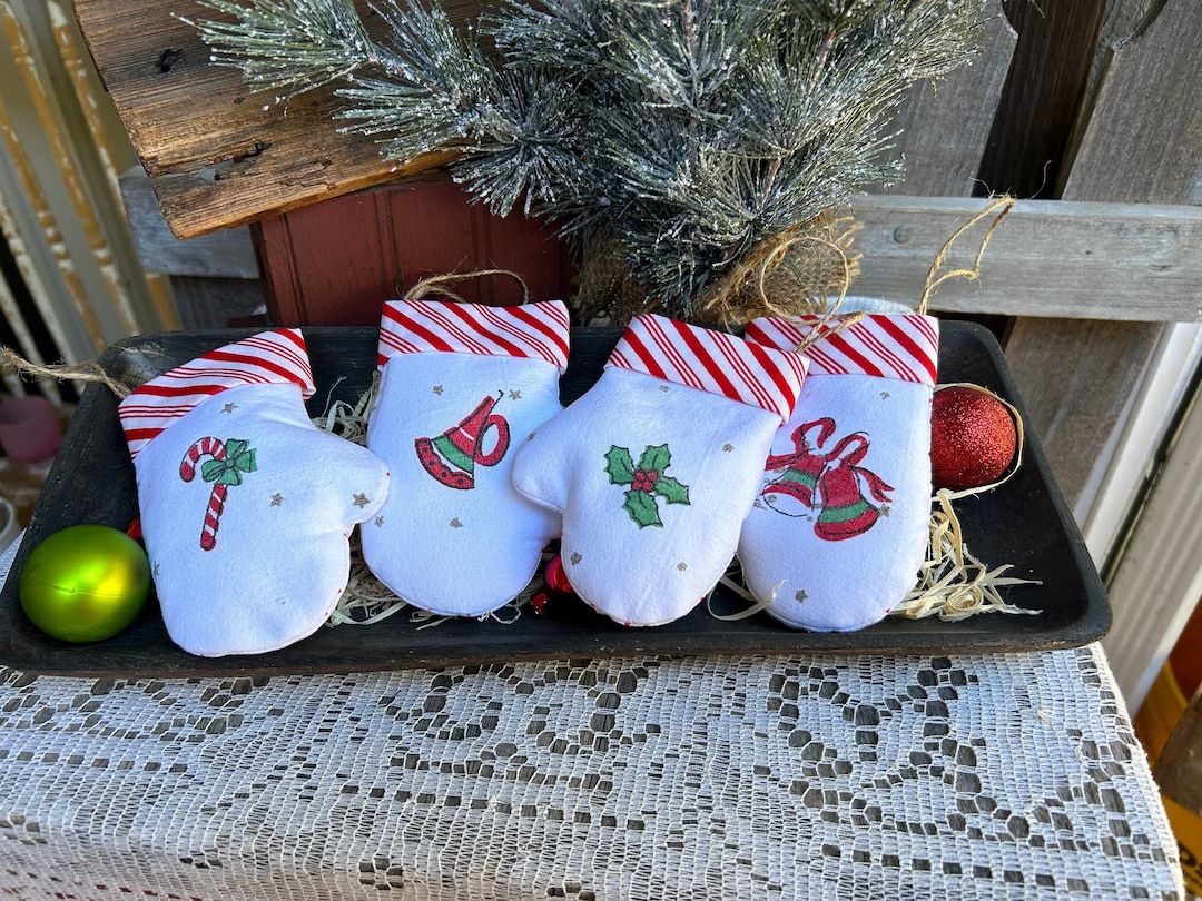 MITTEN ORNAMENTS 3 Vintage Linens Primitive Holiday Handmade Cyndy ...