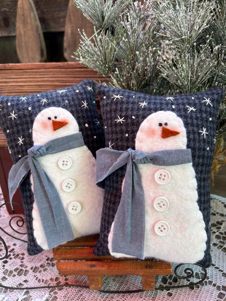 SNOWMAN PILLOW Handmade - 6" Small Pillow Tiered Tray Decor - Primitive ...