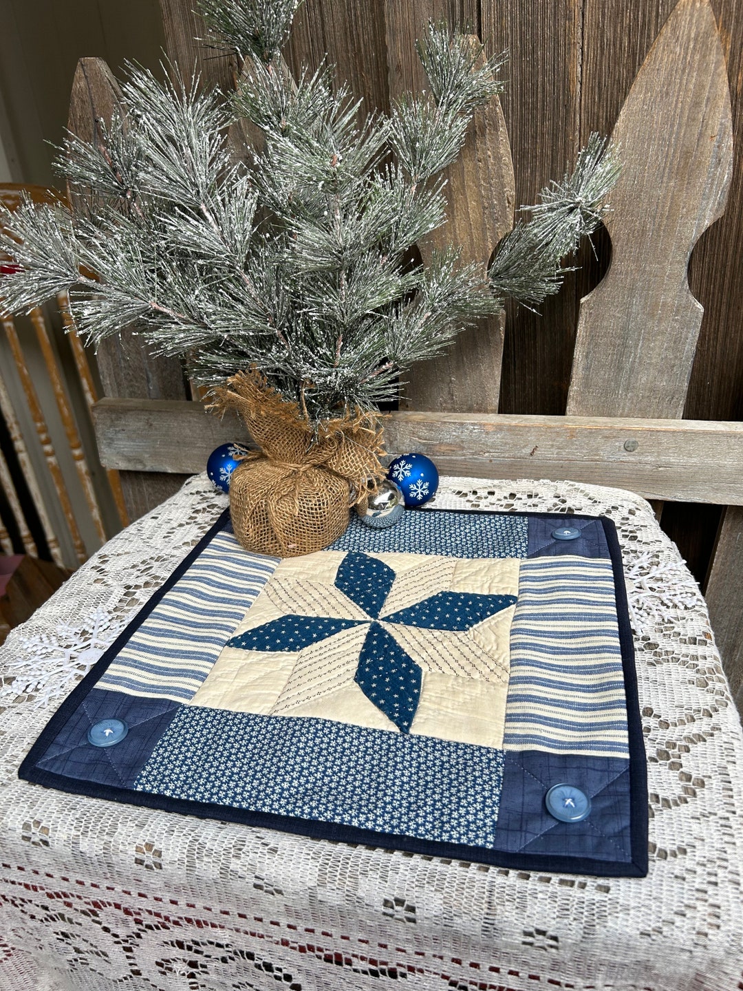 WINTER TABLE TOPPER Blue Candle Mat Historic Heritage - Etsy