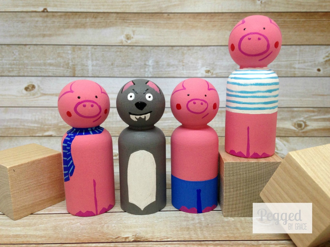 The Three Little Pigs Peg Doll Set - Etsy
