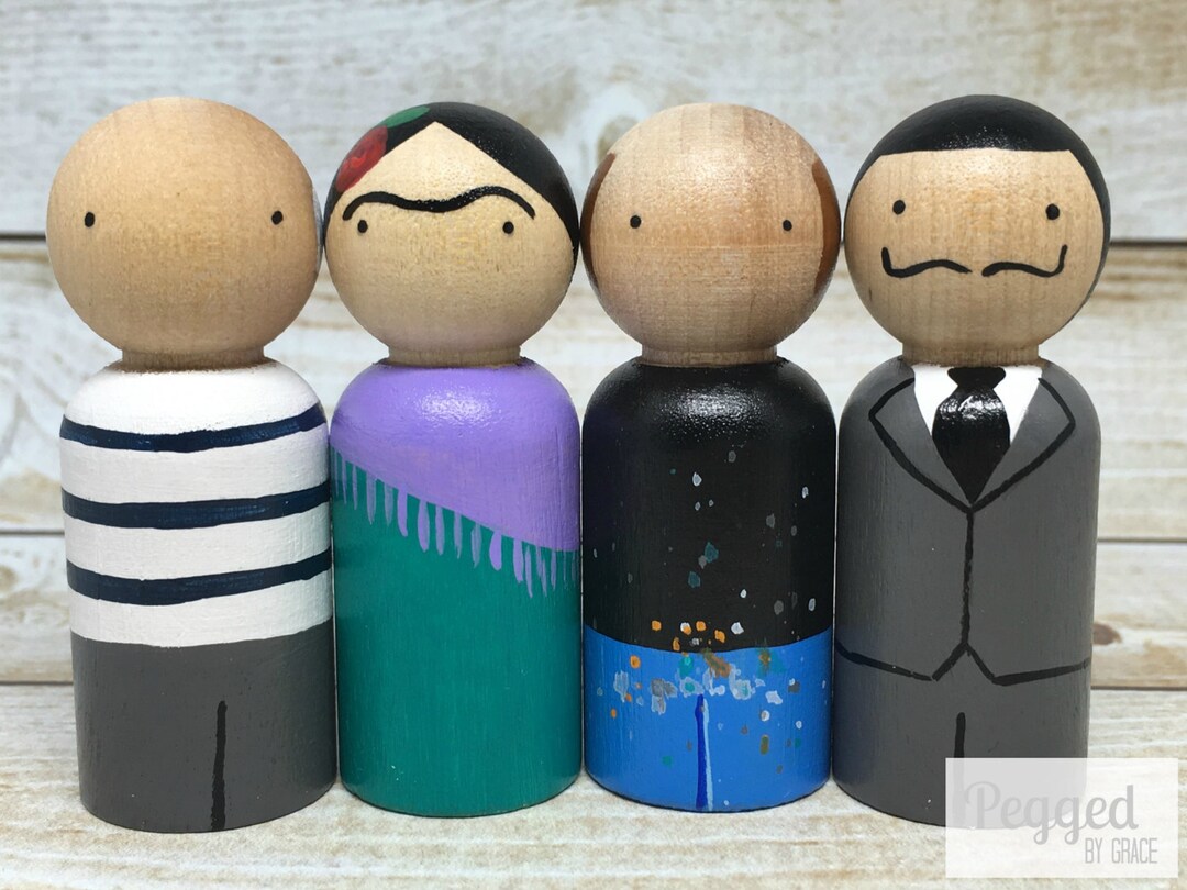 Modern Masters Artists Peg Doll Set (kahlo, Picasso, Pollack, Dali) - Etsy