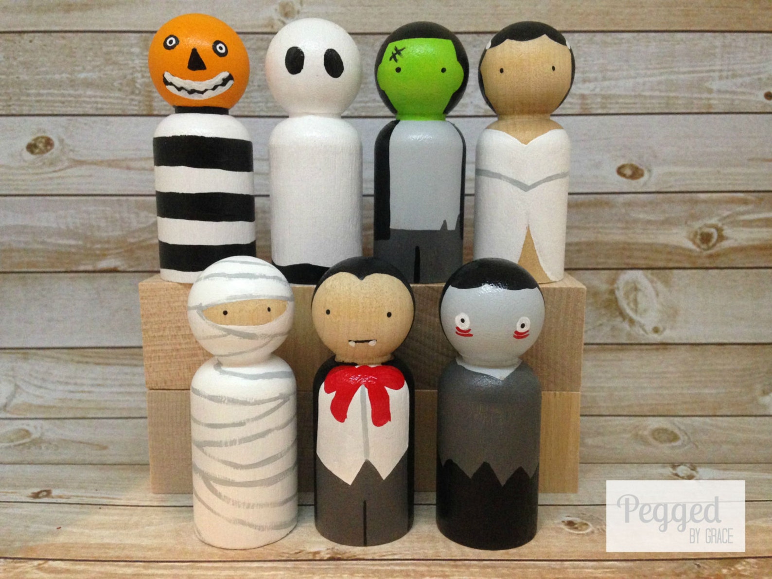 Halloween Friends Peg Dolls Set of Seven | Etsy