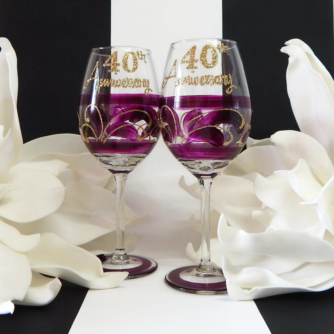 40th Anniversary Wine Glass Gift Set for Parents or Friends - Etsy