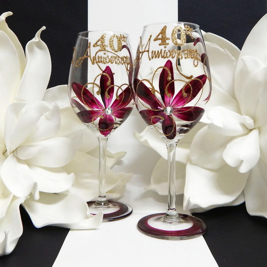 Ruby 40th Anniversary Wine Glass Gift Set - Etsy