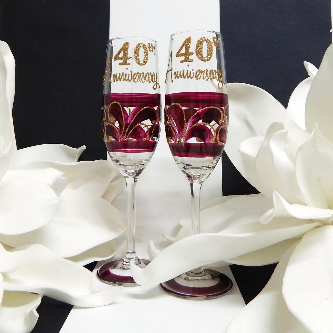 40th Anniversary Champagne Glass Set - Etsy