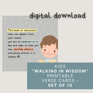DIGITAL Kids Walking in Wisdom Set of 10 Verse Cards Printable Download ...