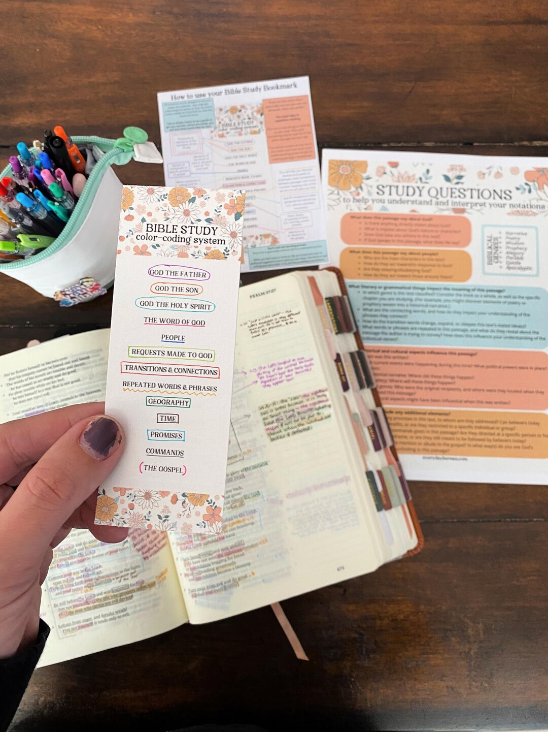 NEW Bible Study Color Code Key Bookmark With Study Questions ...