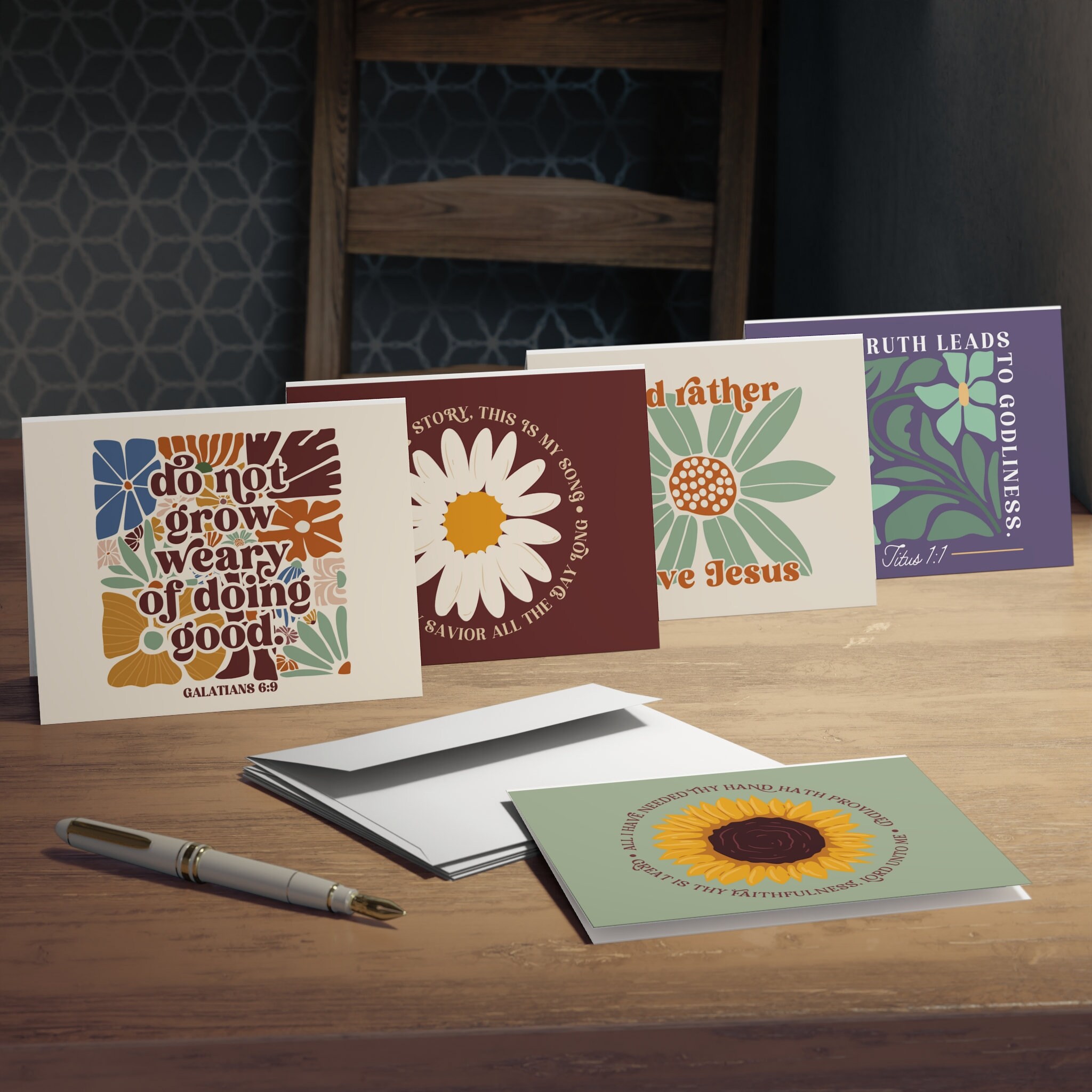 5 Pack Christian Cards, Blank Inside, Bible Verse Hymn Card ...