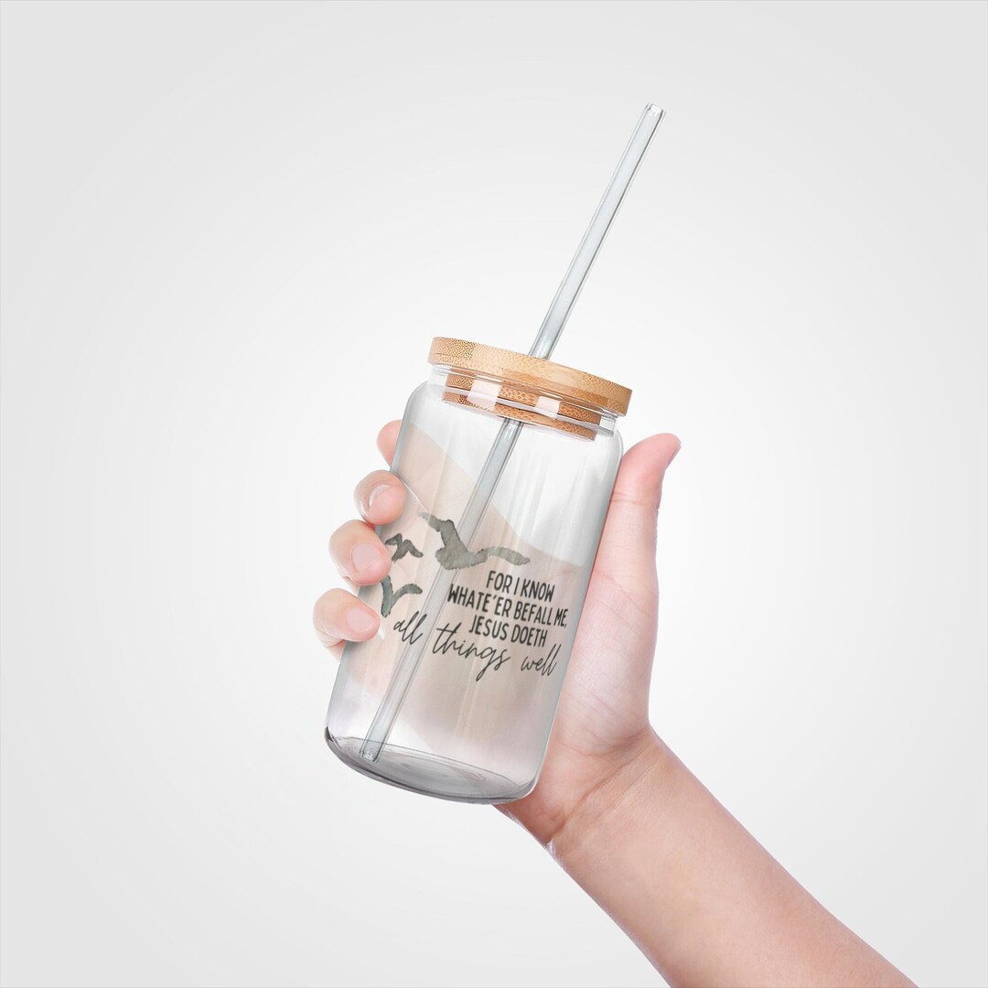 Jesus Doeth All Things Well Watercolor Birds Soda Can Glass With Bamboo ...