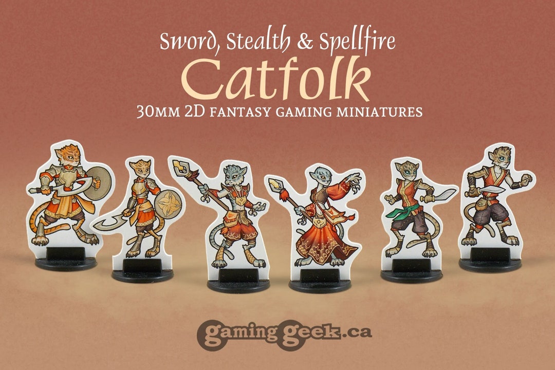 Catfolk Warrior, Spellcaster and Rogue 2D 30mm Fantasy Gaming ...