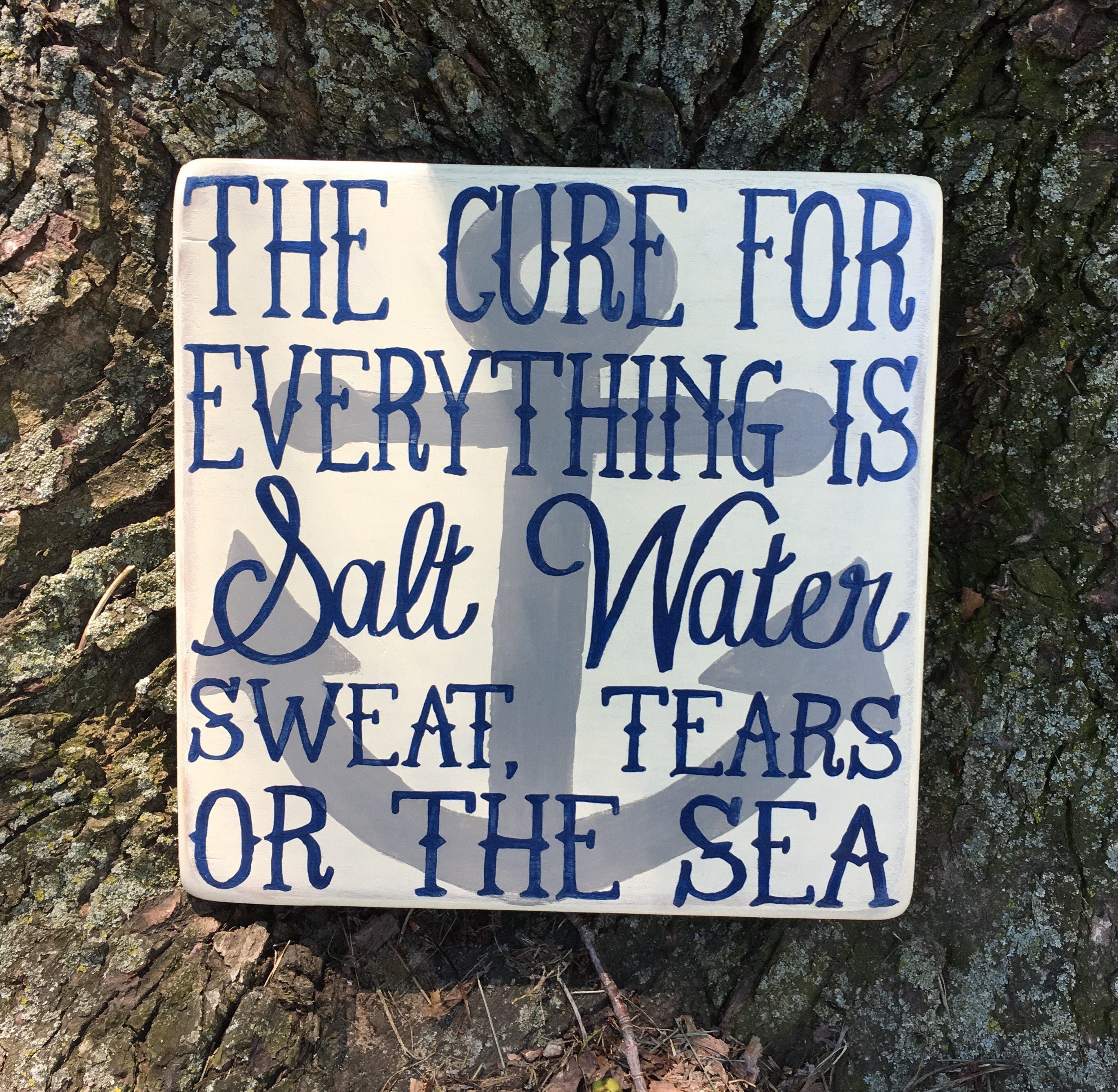 Wood sign the cure for everything is salt water: sweat | Etsy