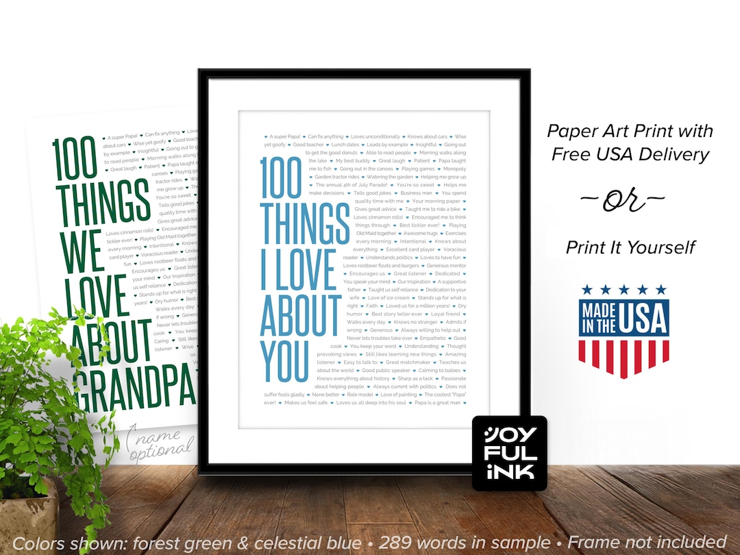 100 Things I Love About You. Meaningful 100th Birthday Gift for Dad Mom ...