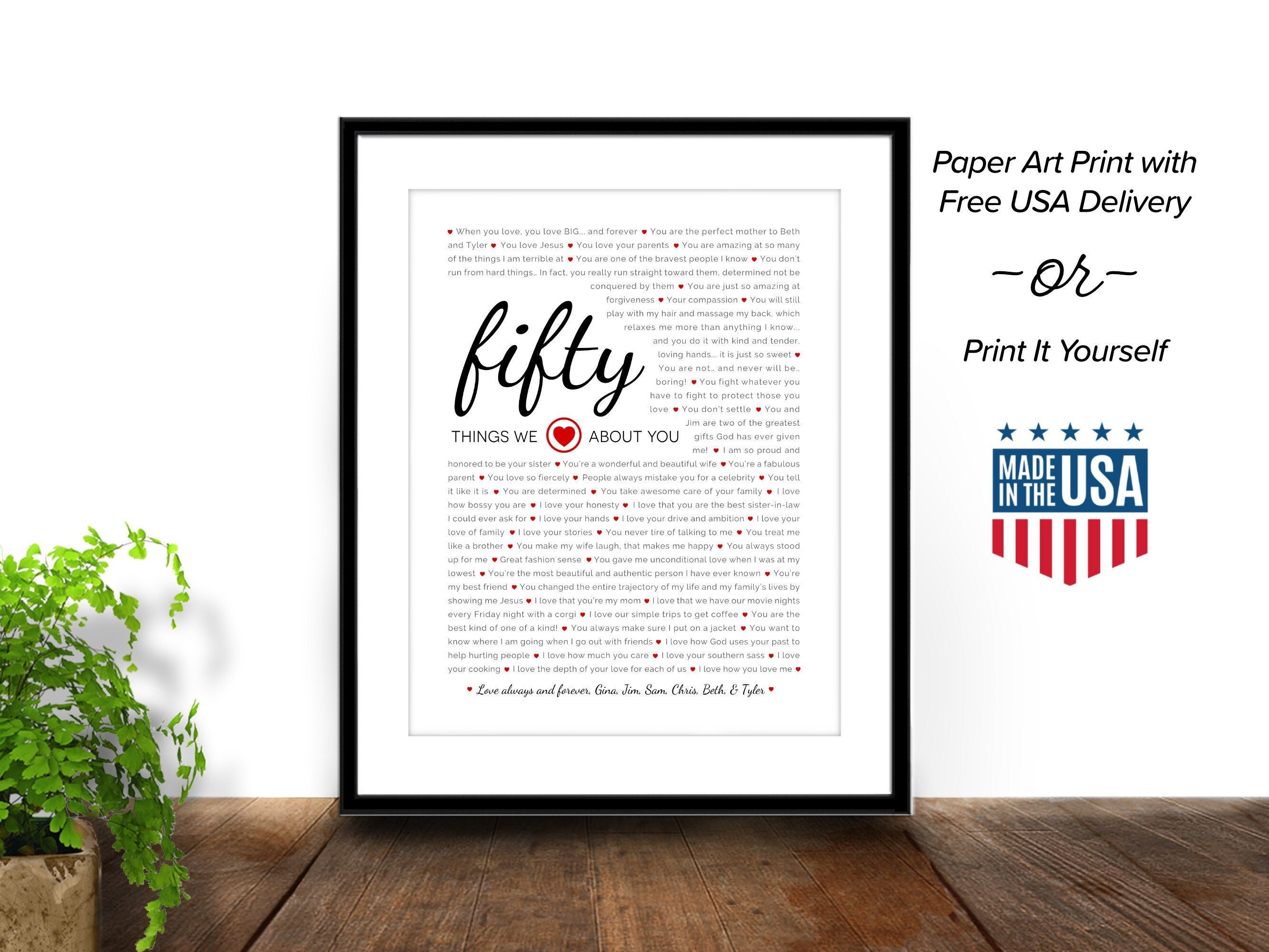 50 Things We Love About You. Paper Print OR Digital. 50th - Etsy Canada