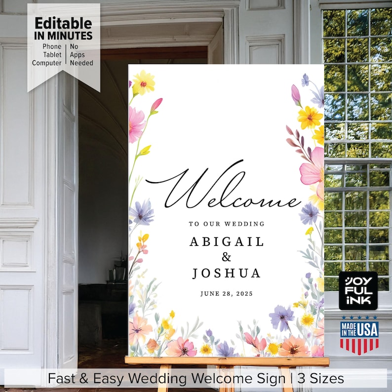 Welcome to Our Wedding Sign Template – Editable Wildflower Poster ...