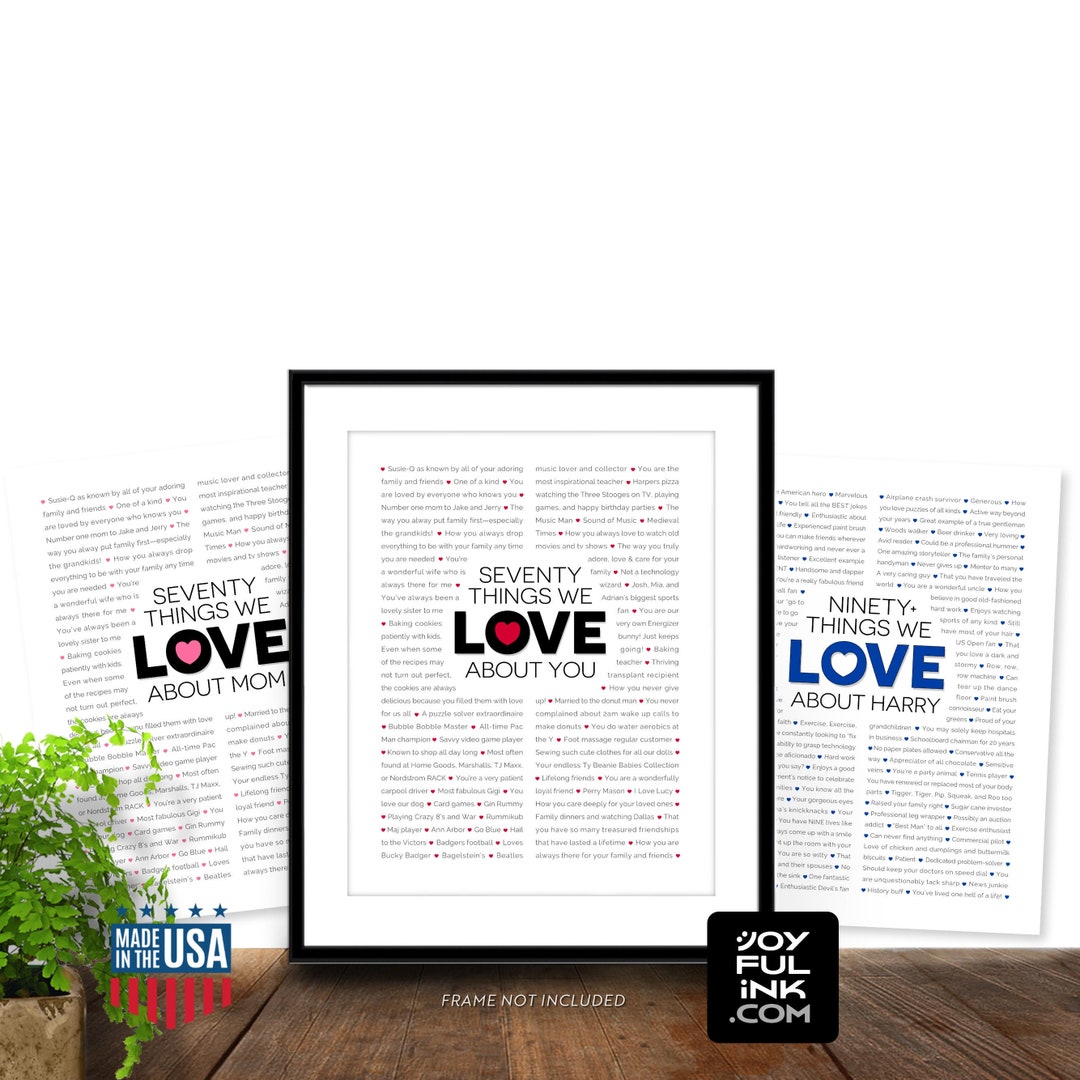 70 Things We Love About You. Paper Print OR Digital. 70th Birthday Gift ...