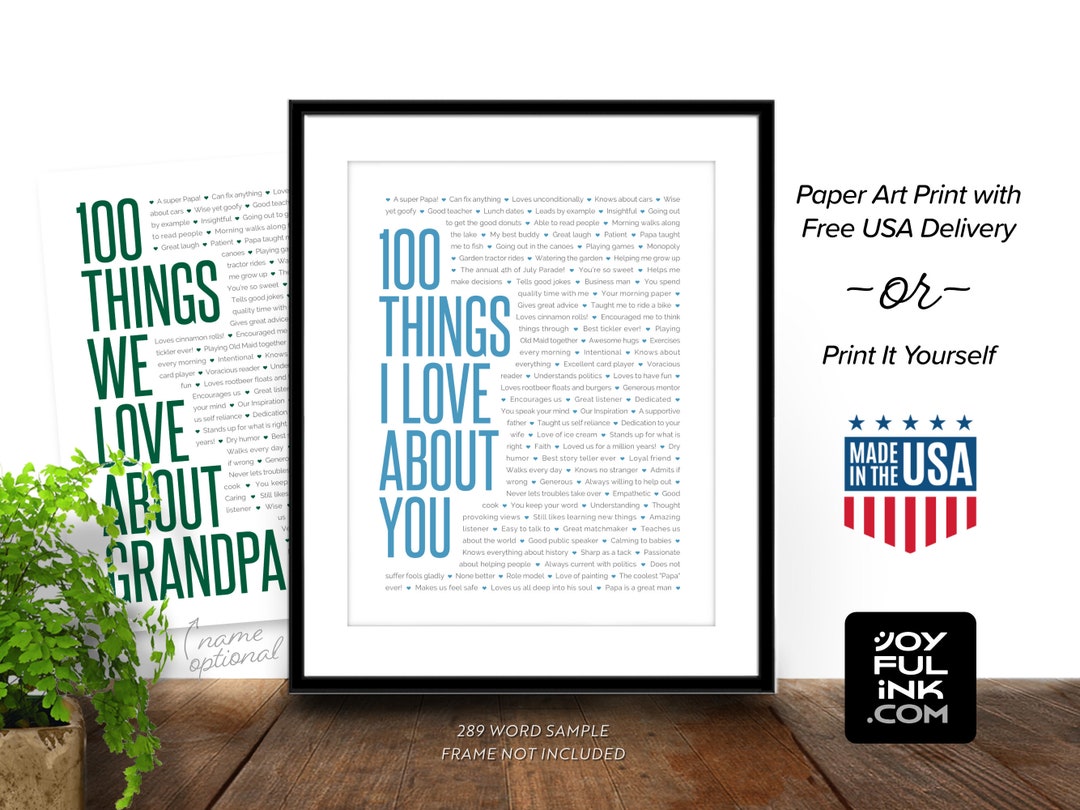 100 Things I Love About You. Meaningful 100th Birthday Gift for Dad Mom ...