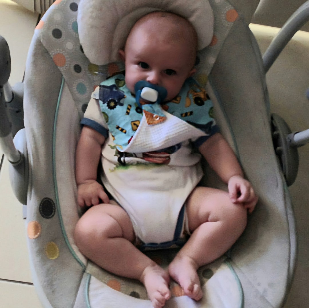 Dummy Comforter Bib , holds teething ring, toy or comforter dummy ...