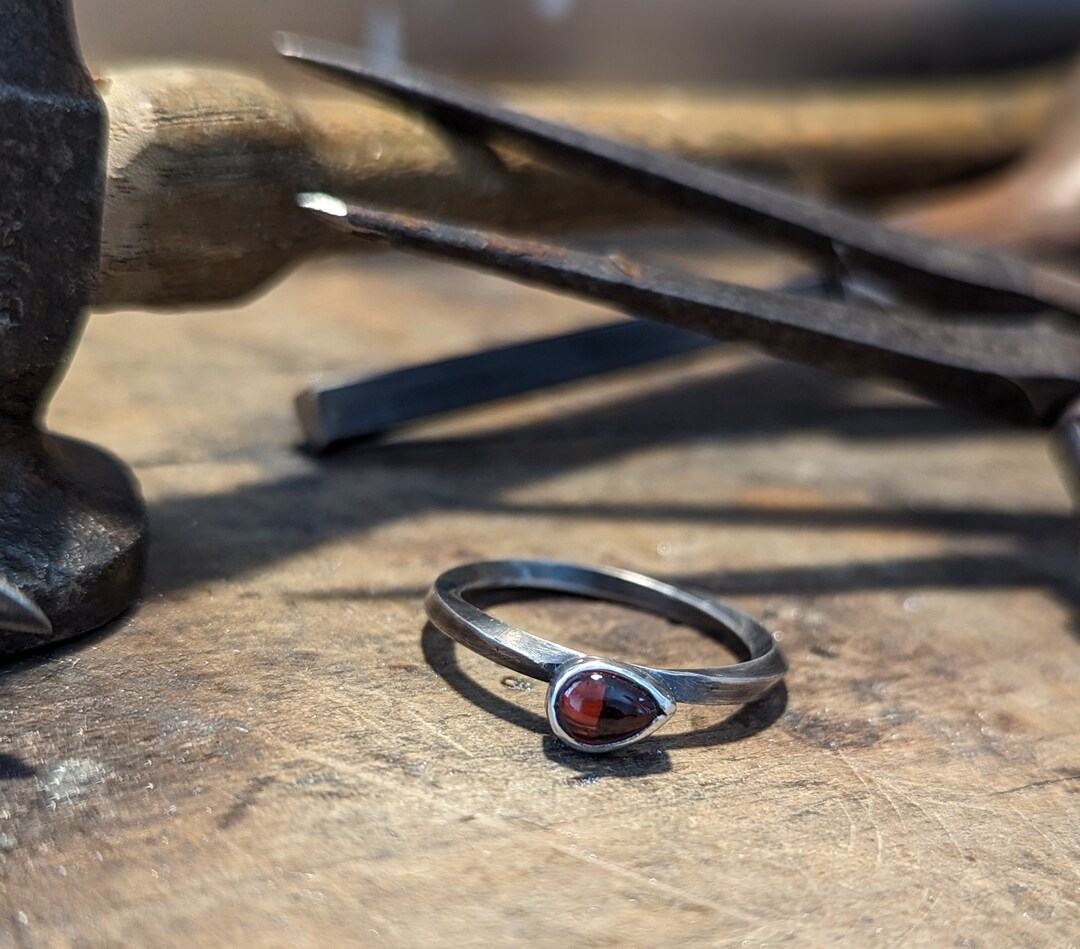 Garnet and Silver Twisted Stackable Ring - Etsy