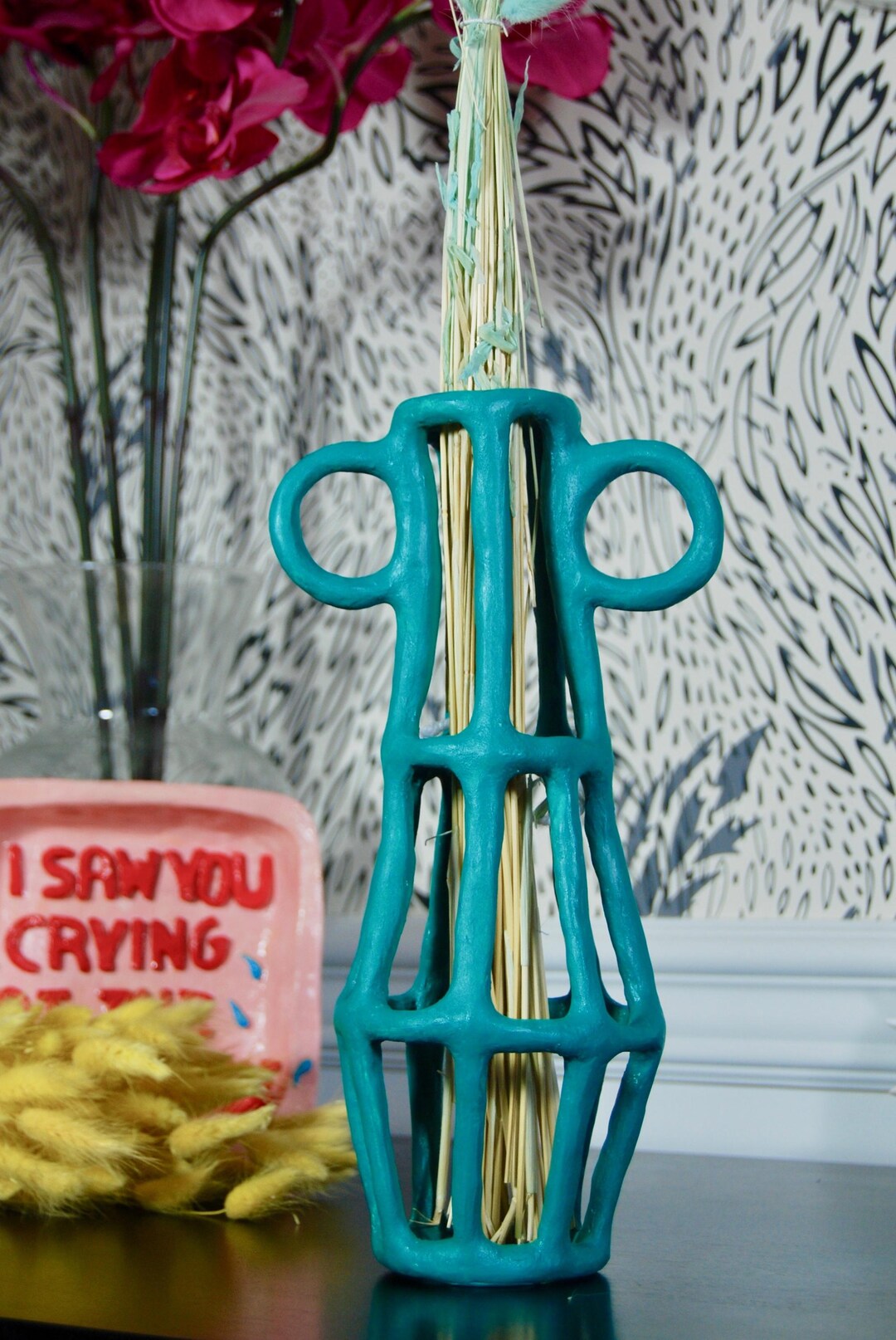 Paper Pulp Abstract Vessel- Bleu Clair Handle Vase- Contemporary Living ...