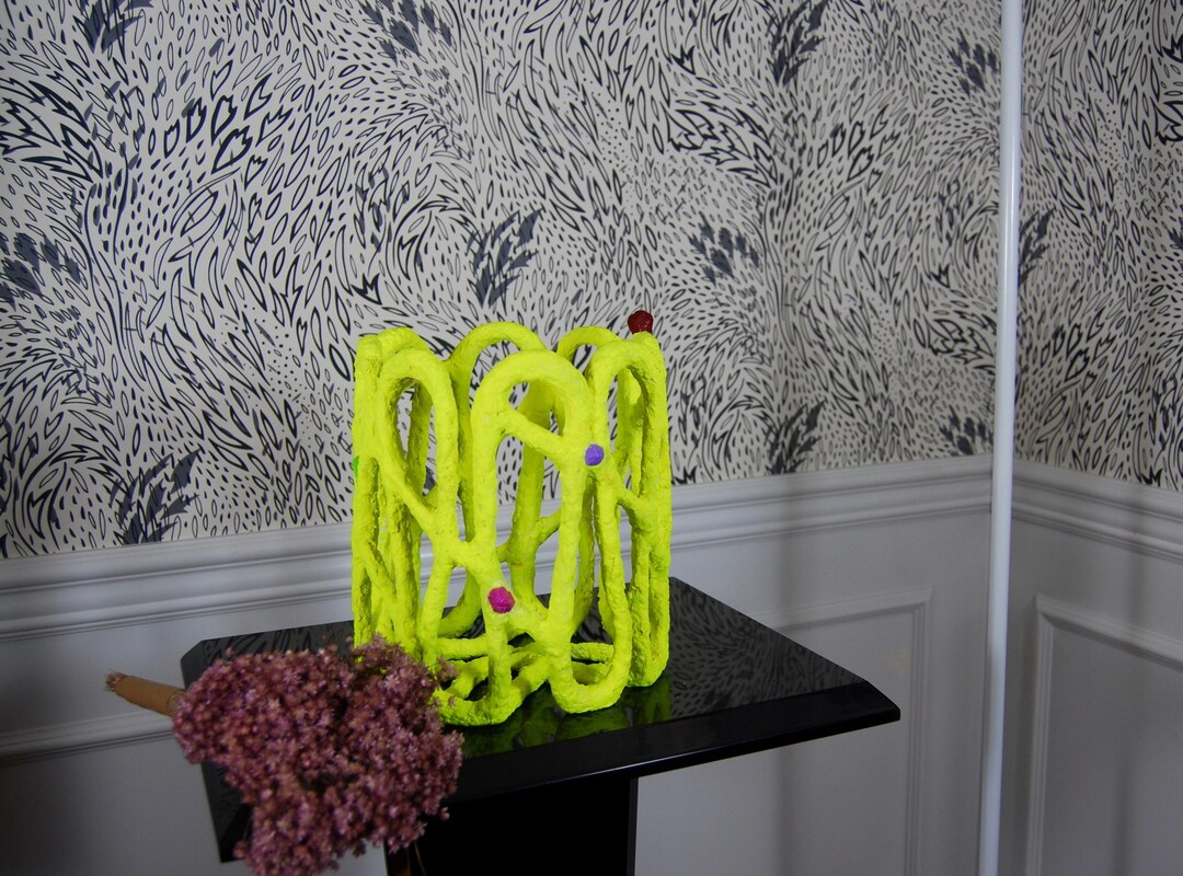 Clay Sculptural Basket- Medium Florescent Yellow Sculpture- Boho Decor ...