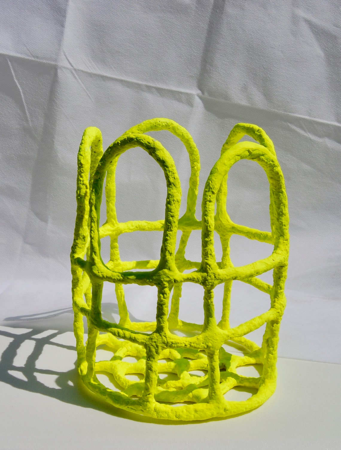 Clay Sculptural Basket Medium Florescent Yellow Sculpture Boho Decor - Etsy