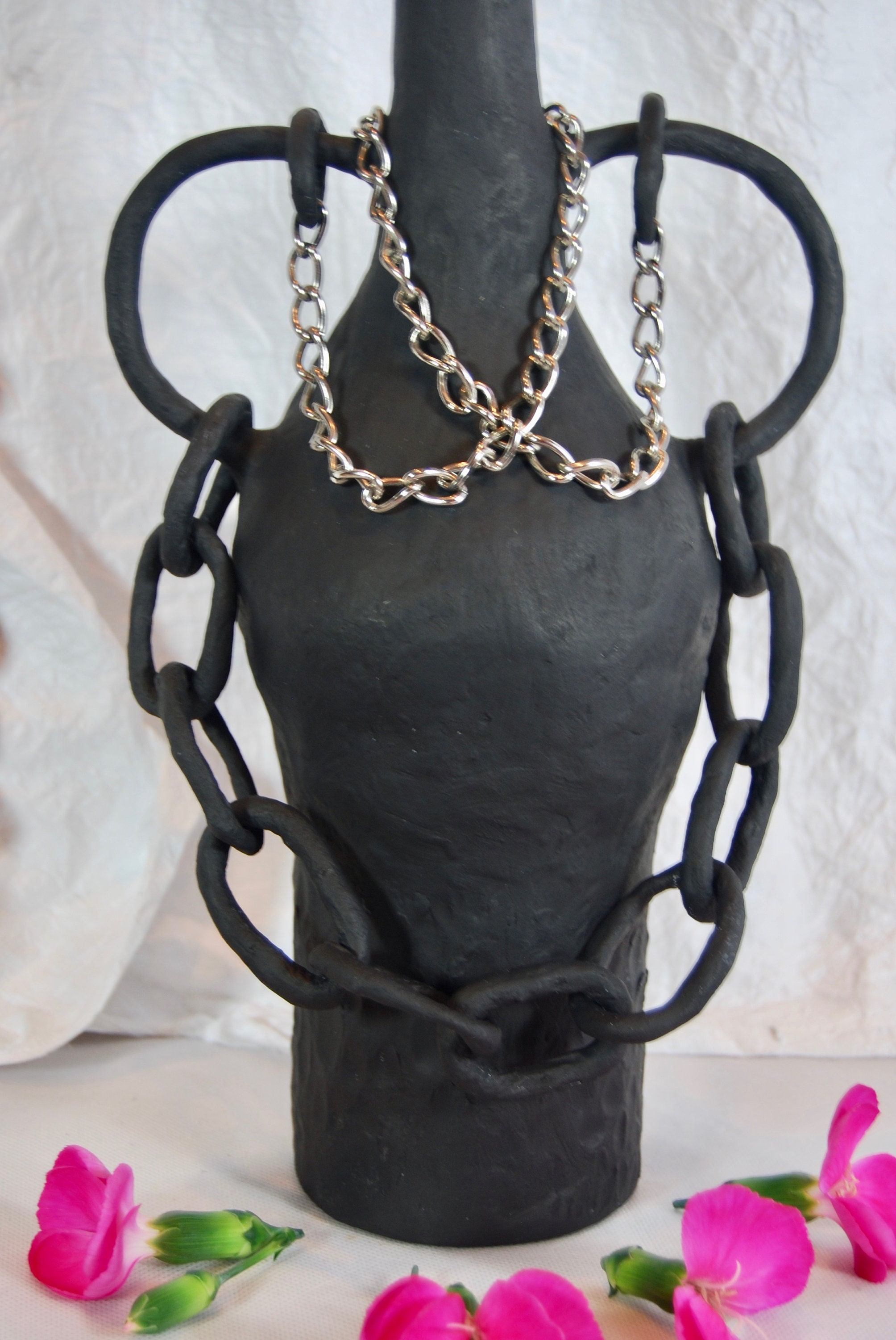 Black Noir Chained Vessel Large African Inspired Vase One-of-a-kind - Etsy