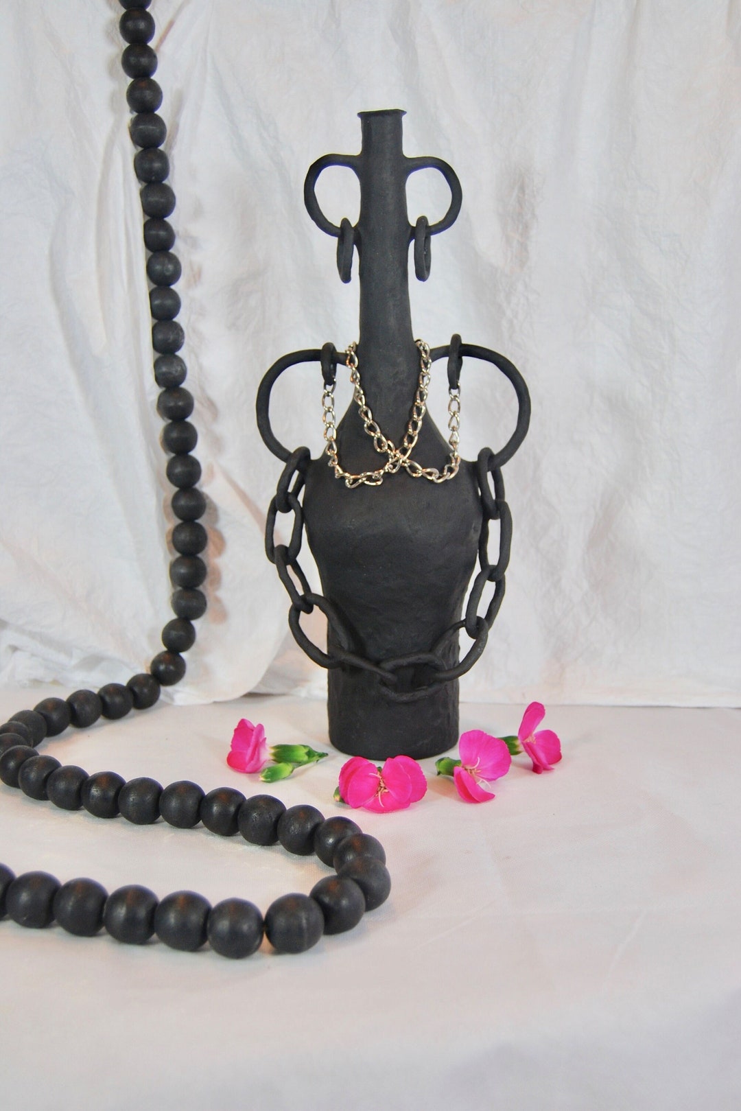 Black Noir Chained Vessel Large African Inspired Vase One-of-a-kind - Etsy