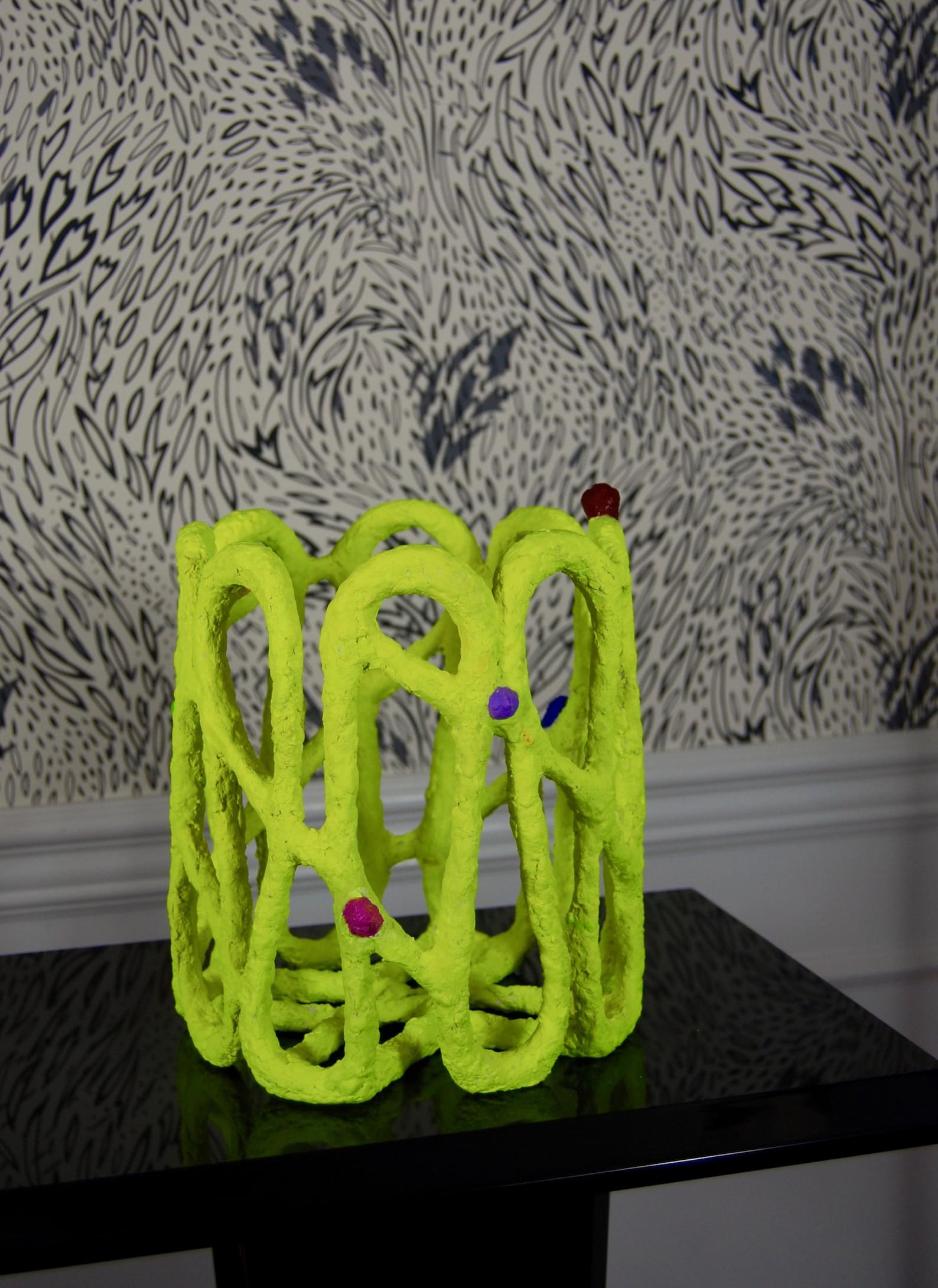 Clay Sculptural Basket- Medium Florescent Yellow Sculpture- Boho Decor ...