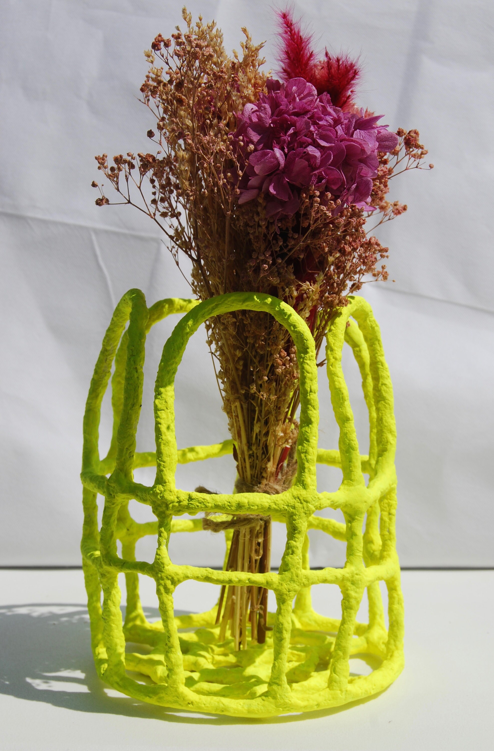 Clay Sculptural Basket Medium Florescent Yellow Sculpture Boho Decor - Etsy