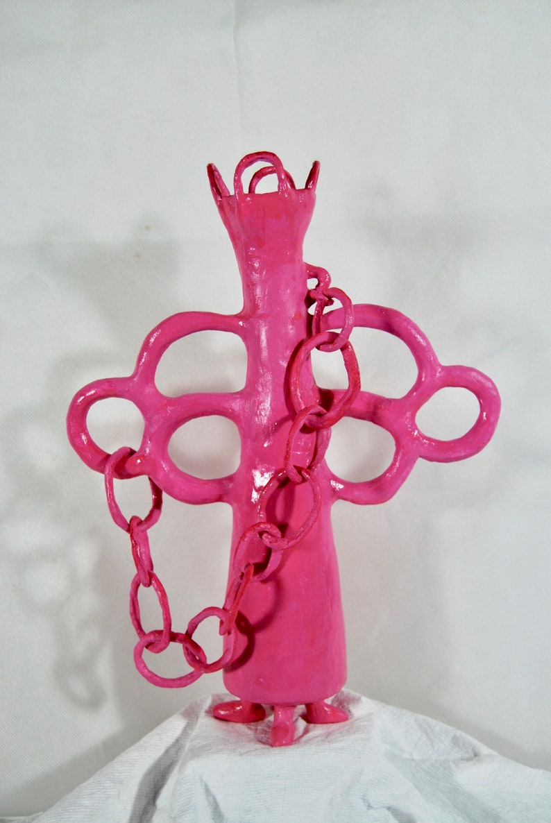 Pink Candelabra With Chains- Unique Sculpture- Bohemian Decor- One-of-a ...