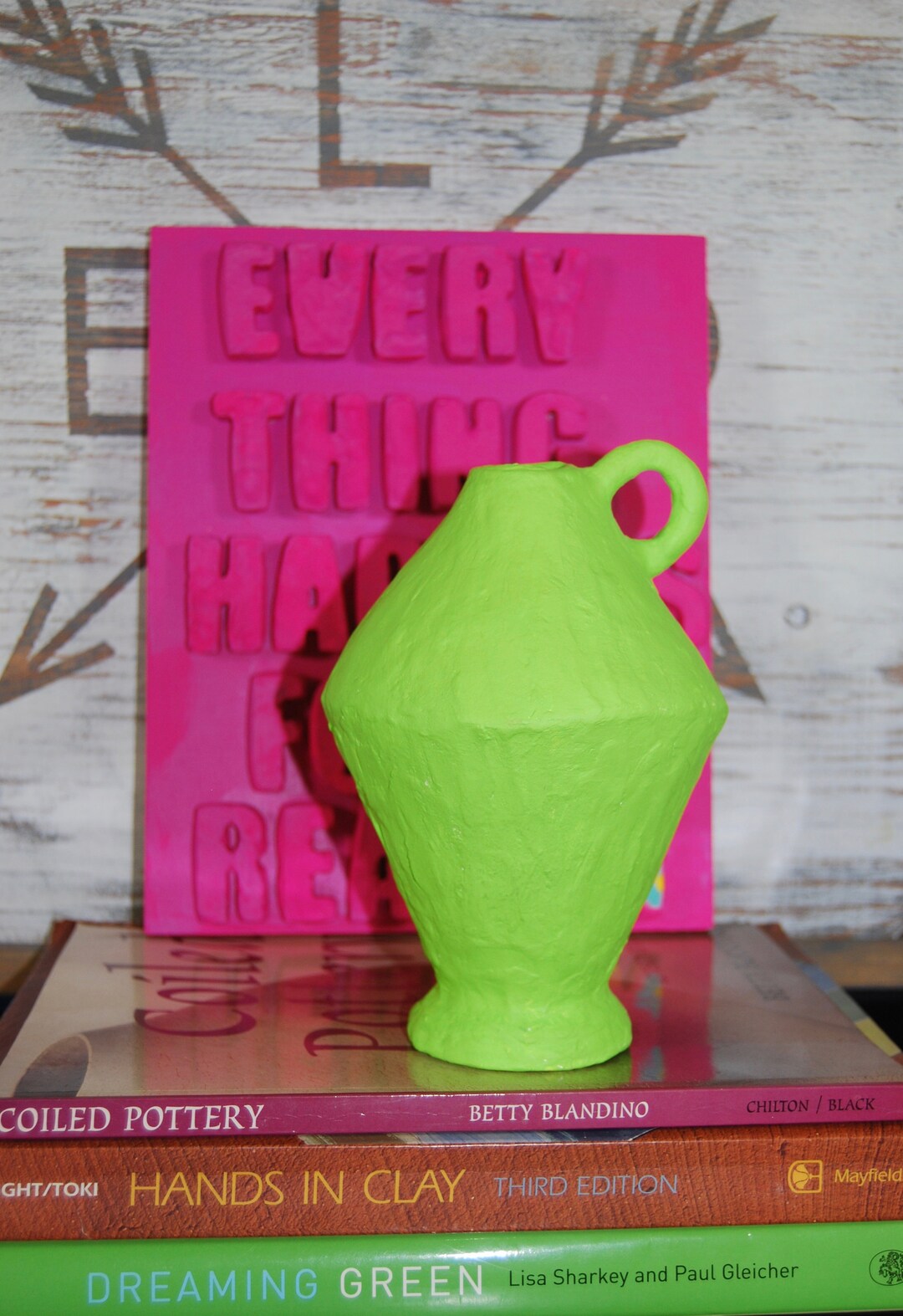 Paper Mache Lime Vessel - 70's Boho- Contemporary Decor- Sustainably ...