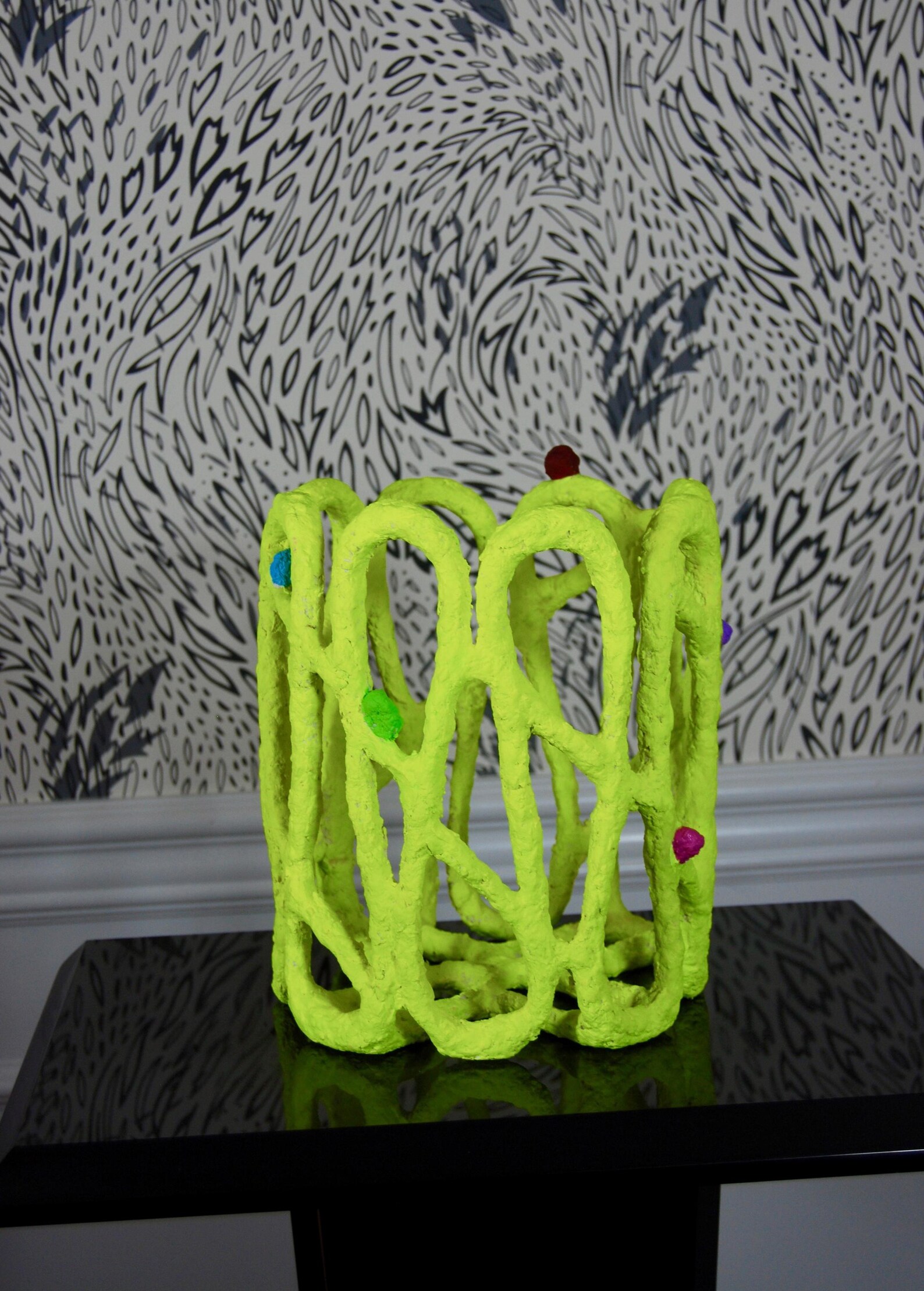 Clay Sculptural Basket- Medium Florescent Yellow Sculpture- Boho Decor ...