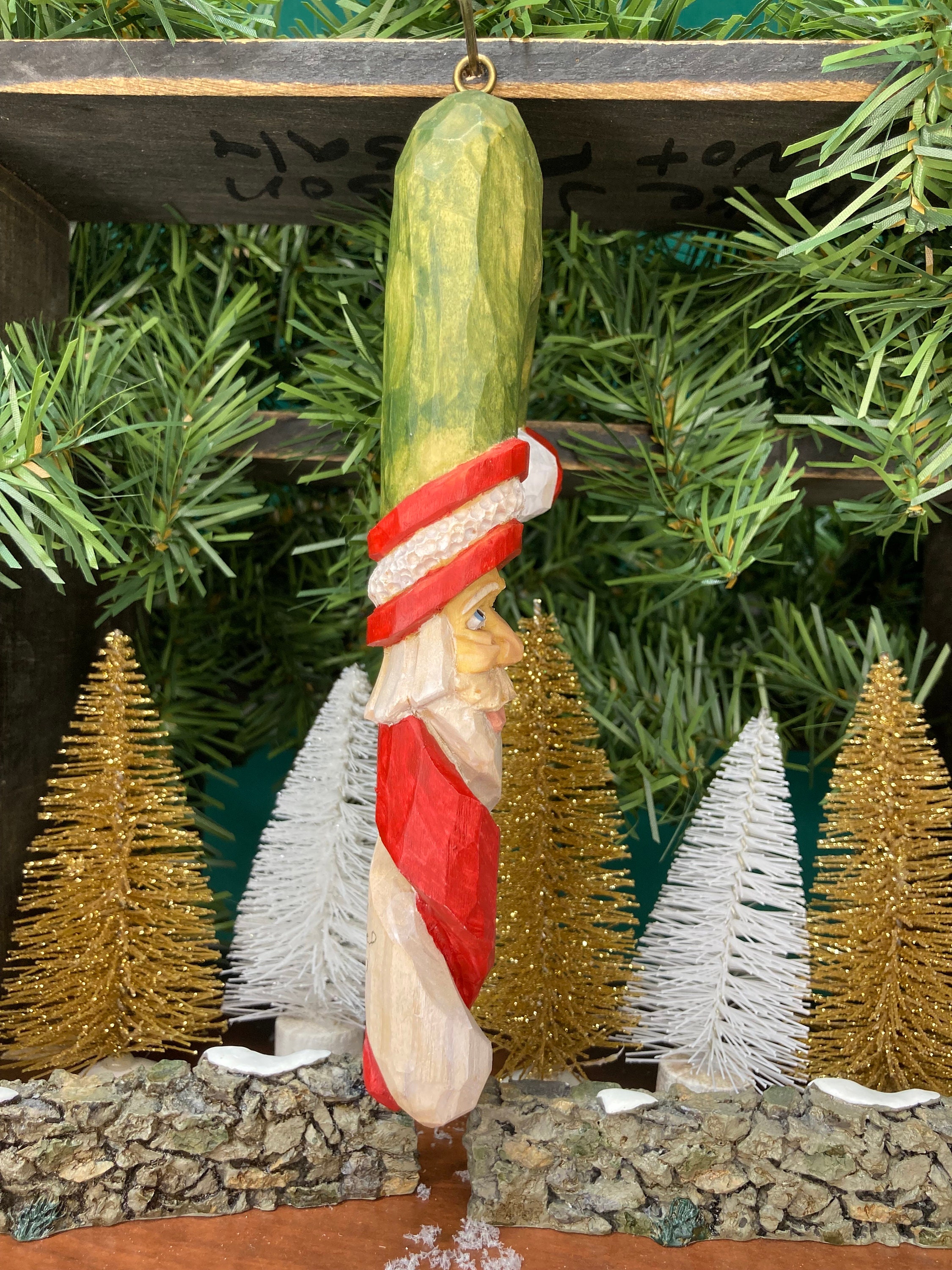 Hand Carved Santa Ornament With A Candy Cane Beard - Etsy
