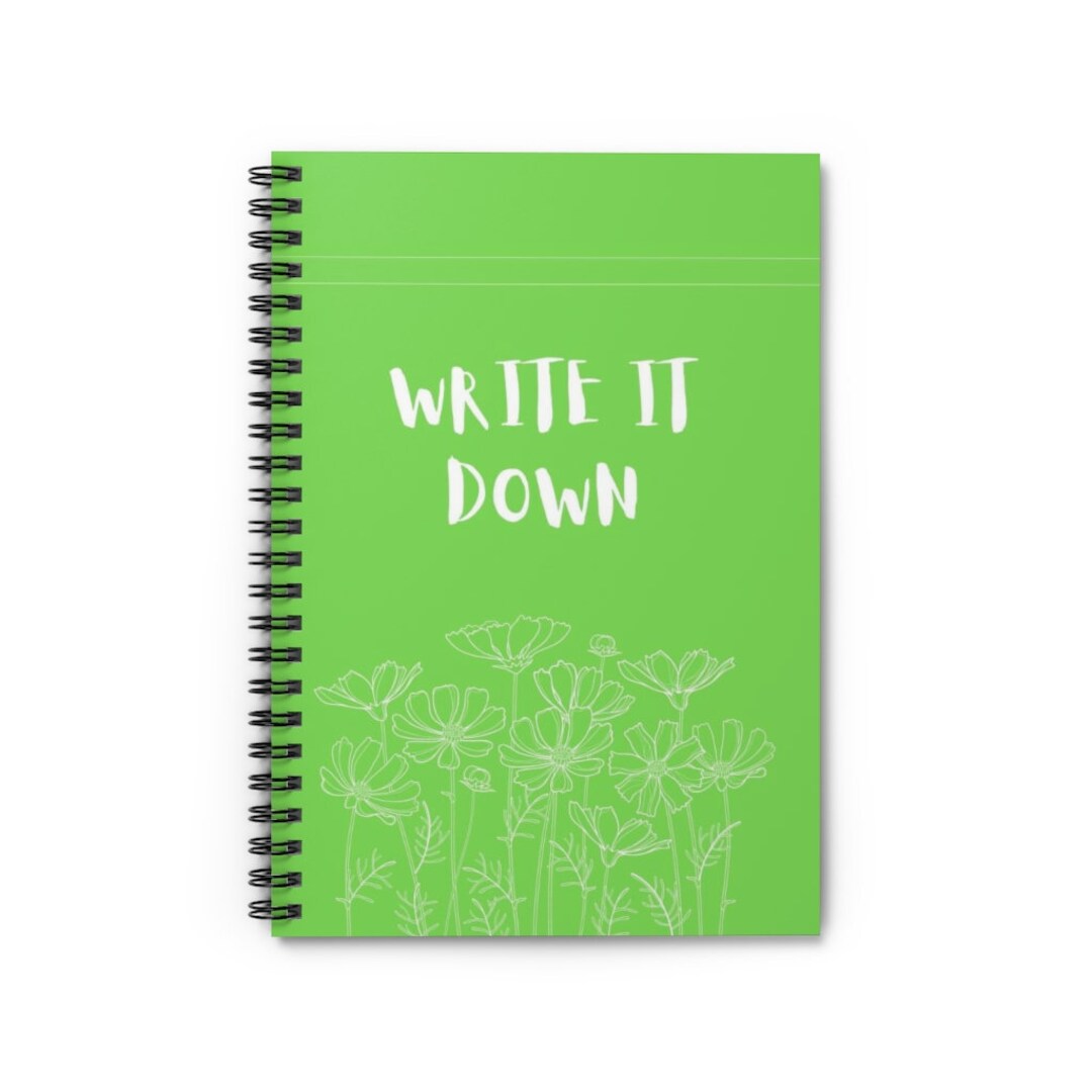 Lime Green With White Floral Line Art "write It Down" Spiral Notebook ...