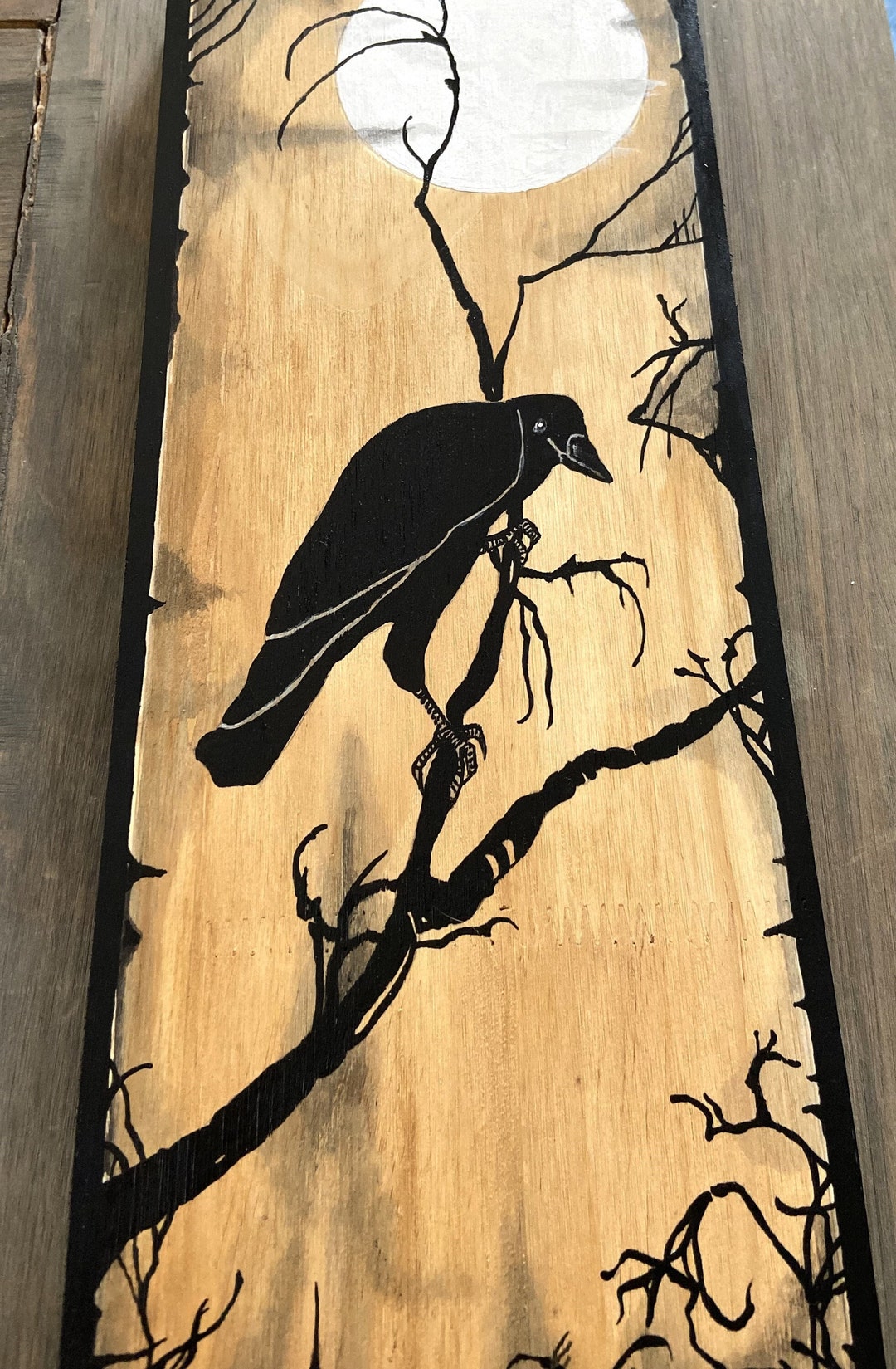 Hand Painted Crow, Porch Sign, Crow Paddle Board, Wooden Crow Board ...