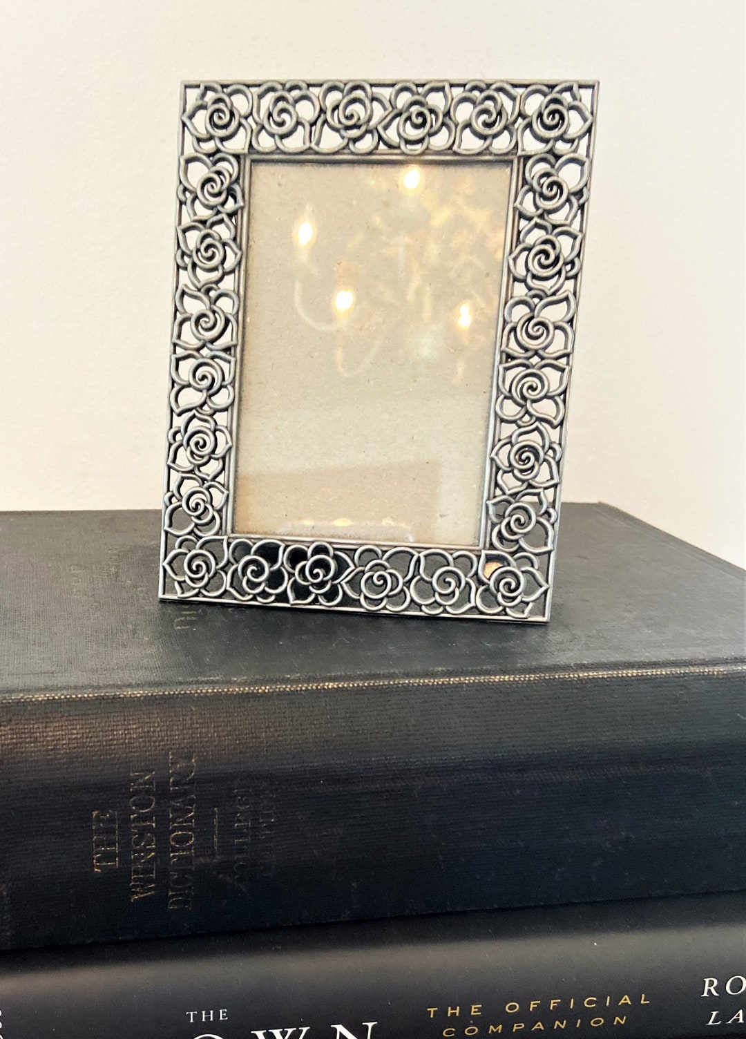 Pewter Wire Rosette Frame, Heavy Metal Pewter Open Rose Work Frame ...