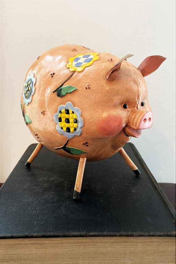 Heavy Metal Pig Piggy Doorstop Metal Clad Floral Pig Pig - Etsy