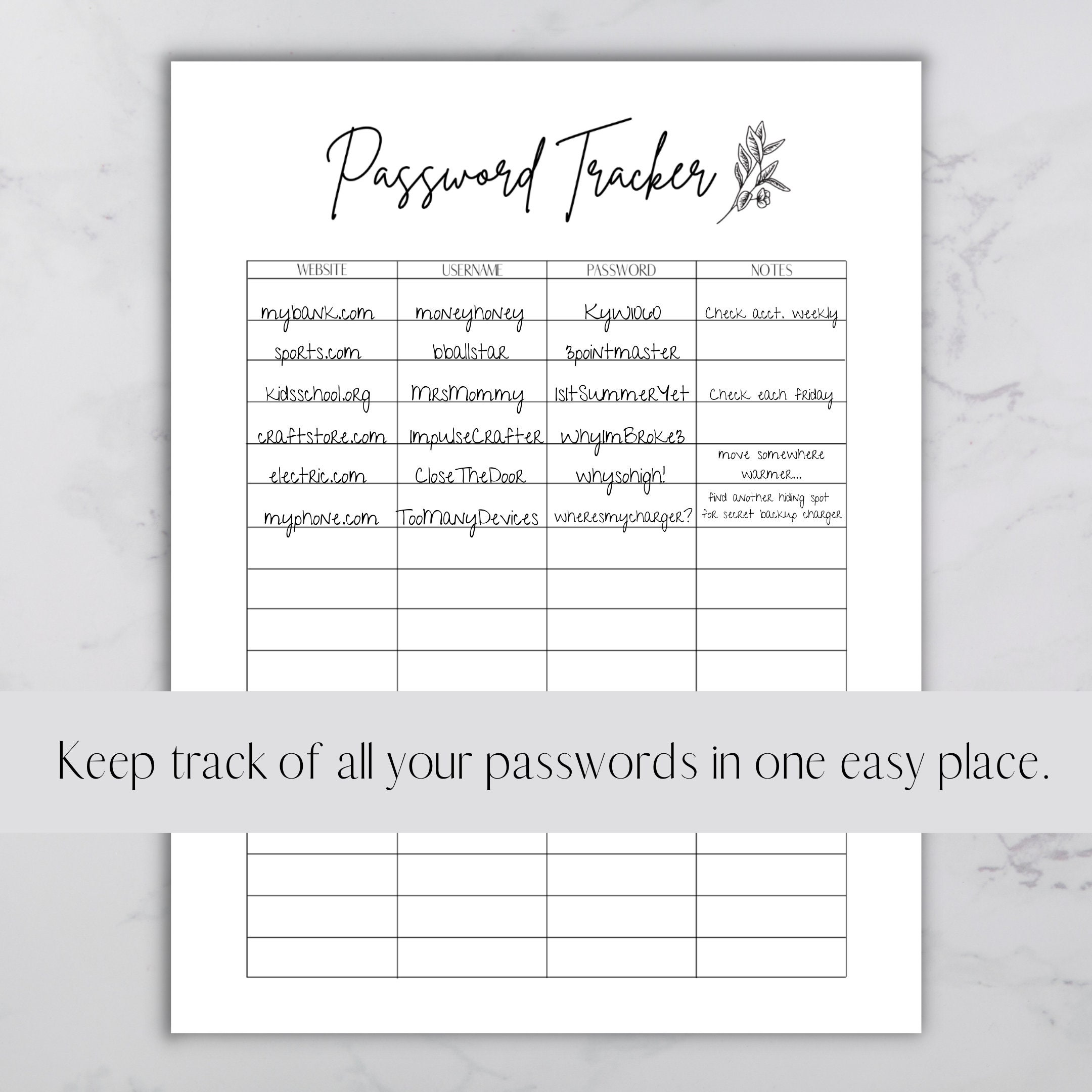 Password Tracker Printable | Password Organizer | Password Log ...