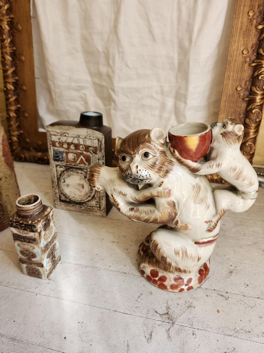 Vintage Monkey Ewer by Edmé Samson (1810-1891), Copy of Meissen, Mid ...