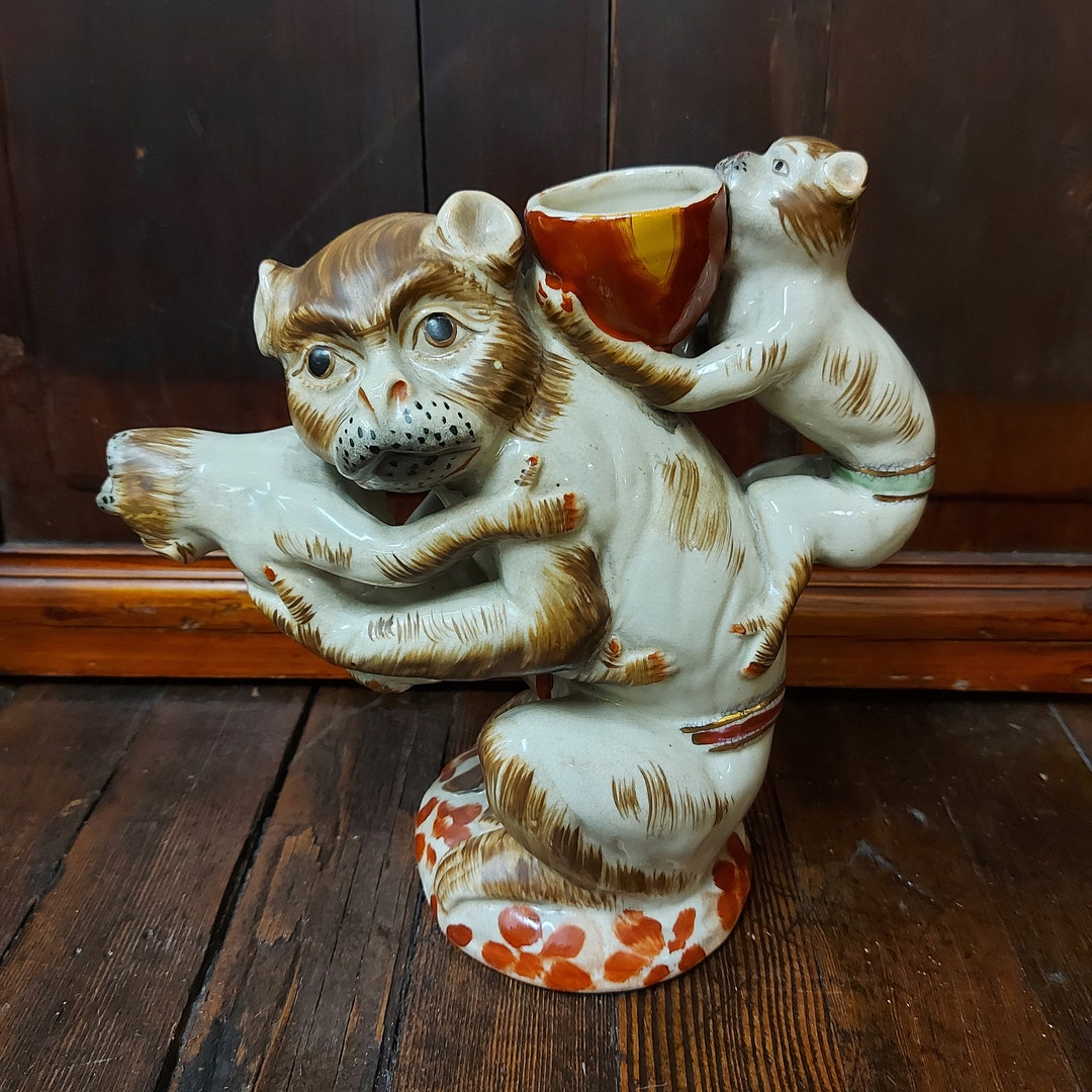 Vintage Monkey Ewer by Edmé Samson 1810-1891, Copy of Meissen, Mid ...