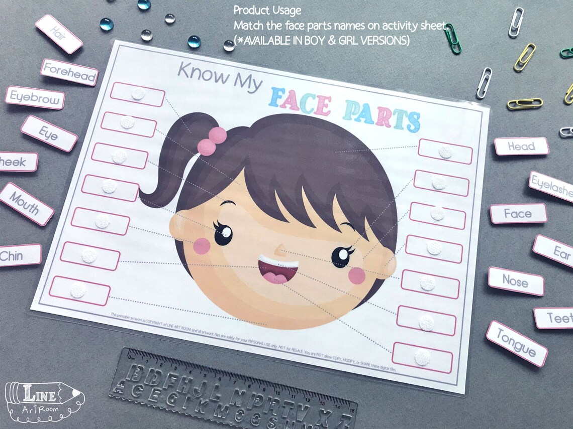 Face Parts Activities for Kids. Facial Features Quiet Book. Body Parts ...