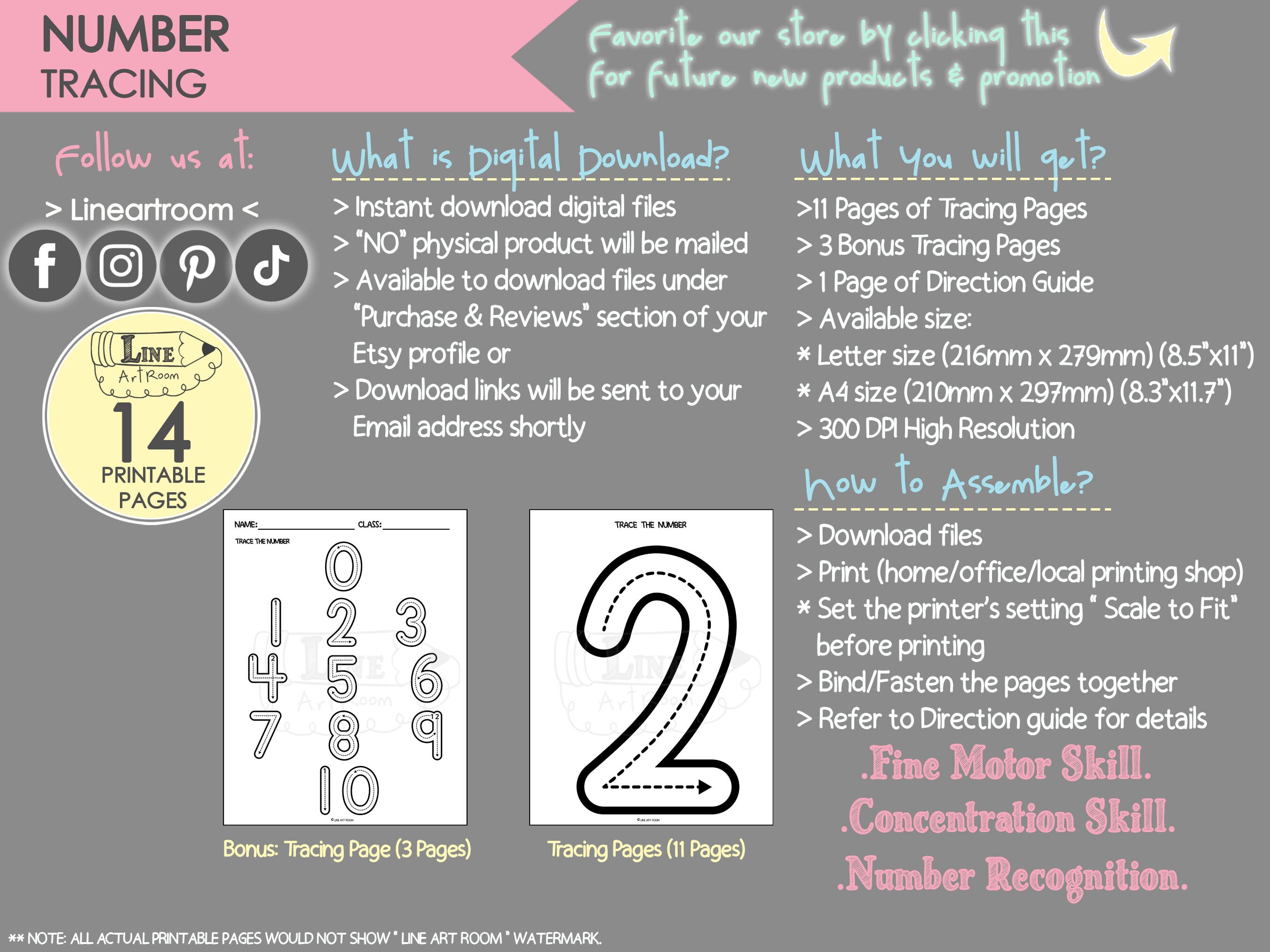 11 Large Outline Numbers Tracing Activities Worksheets for Kids, Learn ...